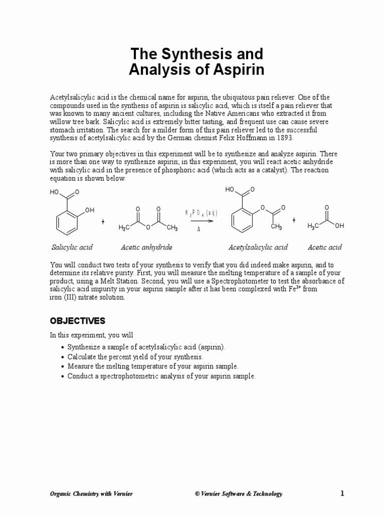 Synthesis of Aspirin Pre Lab Answers Synthesis of Aspirin Pre Lab Answers